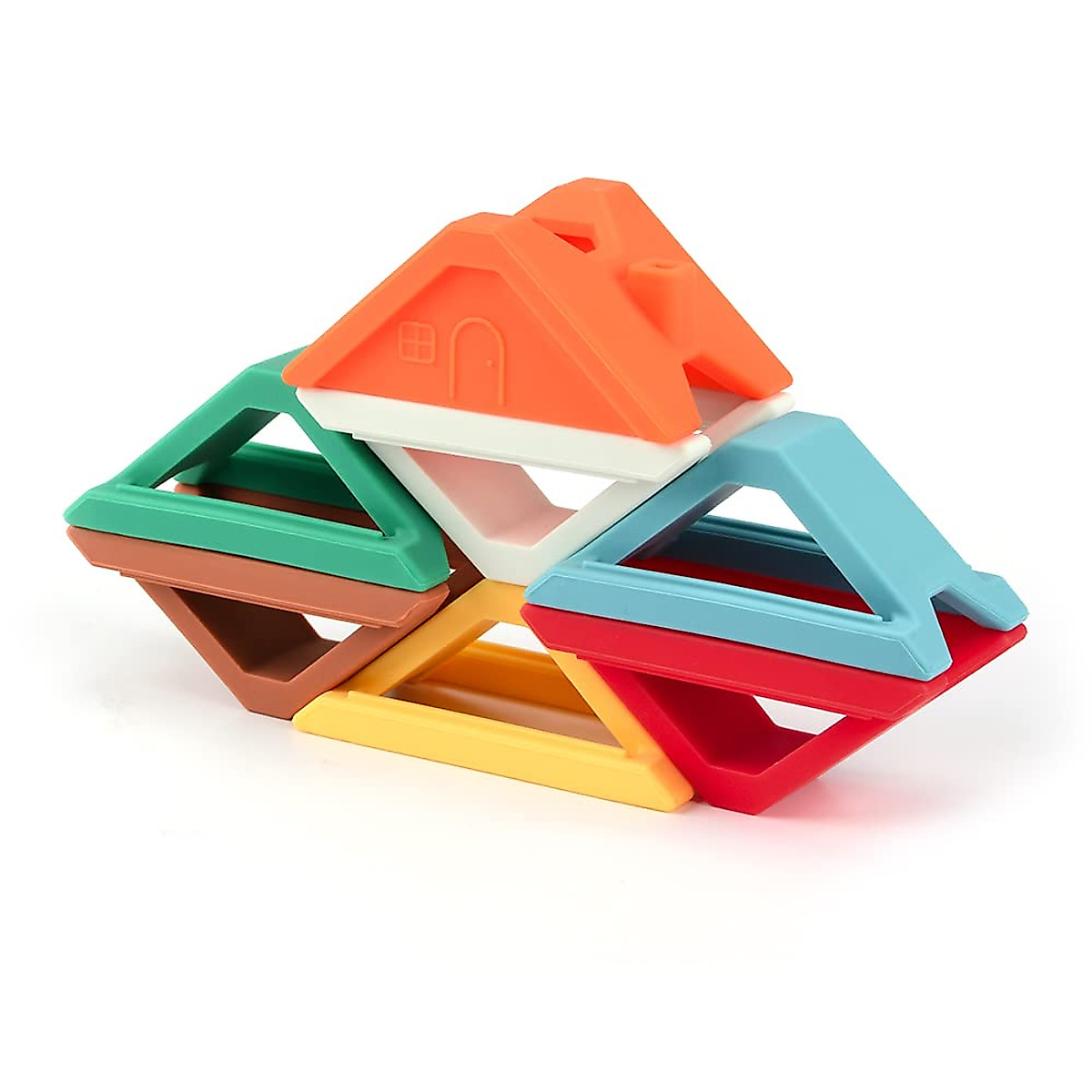 lofca Silicone Building Block Baby Educational Montessori Toy Toddler Stacking Sets House 7 Pieces