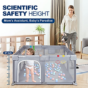 Stlloys Baby Playpen, Baby Play Yard, Large Playpen for Babies and Toddlers, Baby Gates Playpen, Indoor & Outdoor Baby Activity Center with 2 Doors and 4 Handles