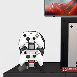 Controller Charger Dock Station for Xbox One, Fast-Speed Dual Charging Dock/Headset Controller Stand- Included 2x850 mAh Rechargeable Battery Packs (White)