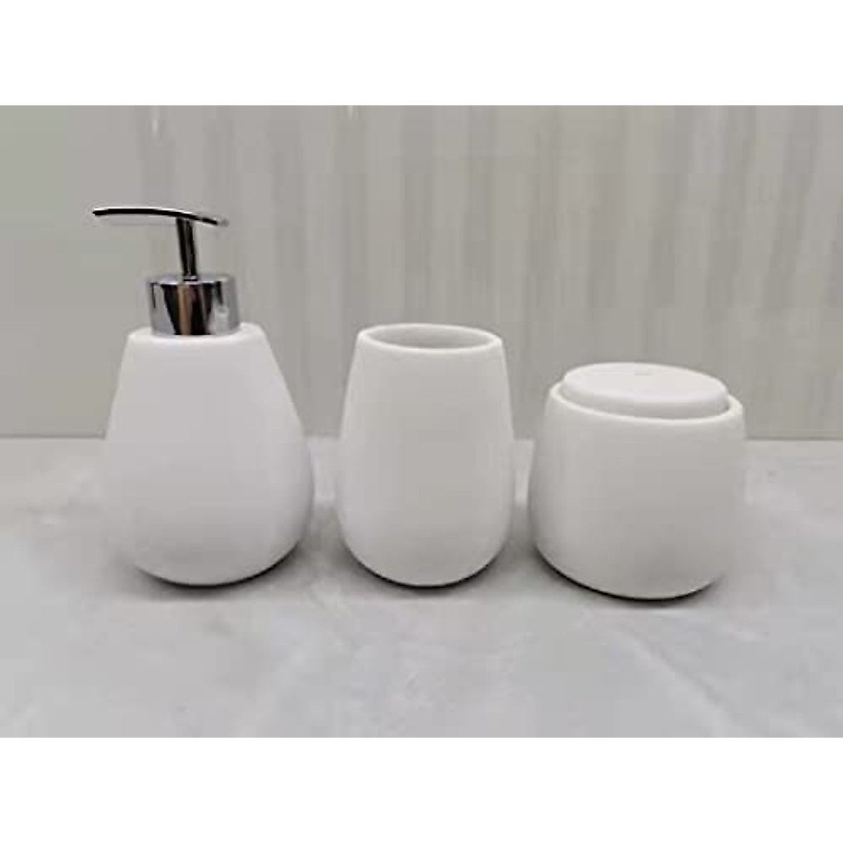 Ruoxian Bathroom Accessories Resin White Marble Finishing Water Shape soap Dispenser , Tumbler , Cotton Swab Jar New Combination Set of 3 , Bathroom Organization, Bathroom Accessory Set