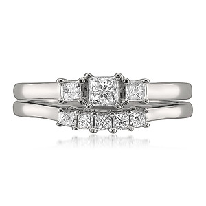 La4ve Diamonds Beyond Brilliance 1/2 Carat Prong-Set Princess Cut Diamond Three-Stone Engagement Bridal Ring Set in 14K White Gold (I-J, I1-I2)