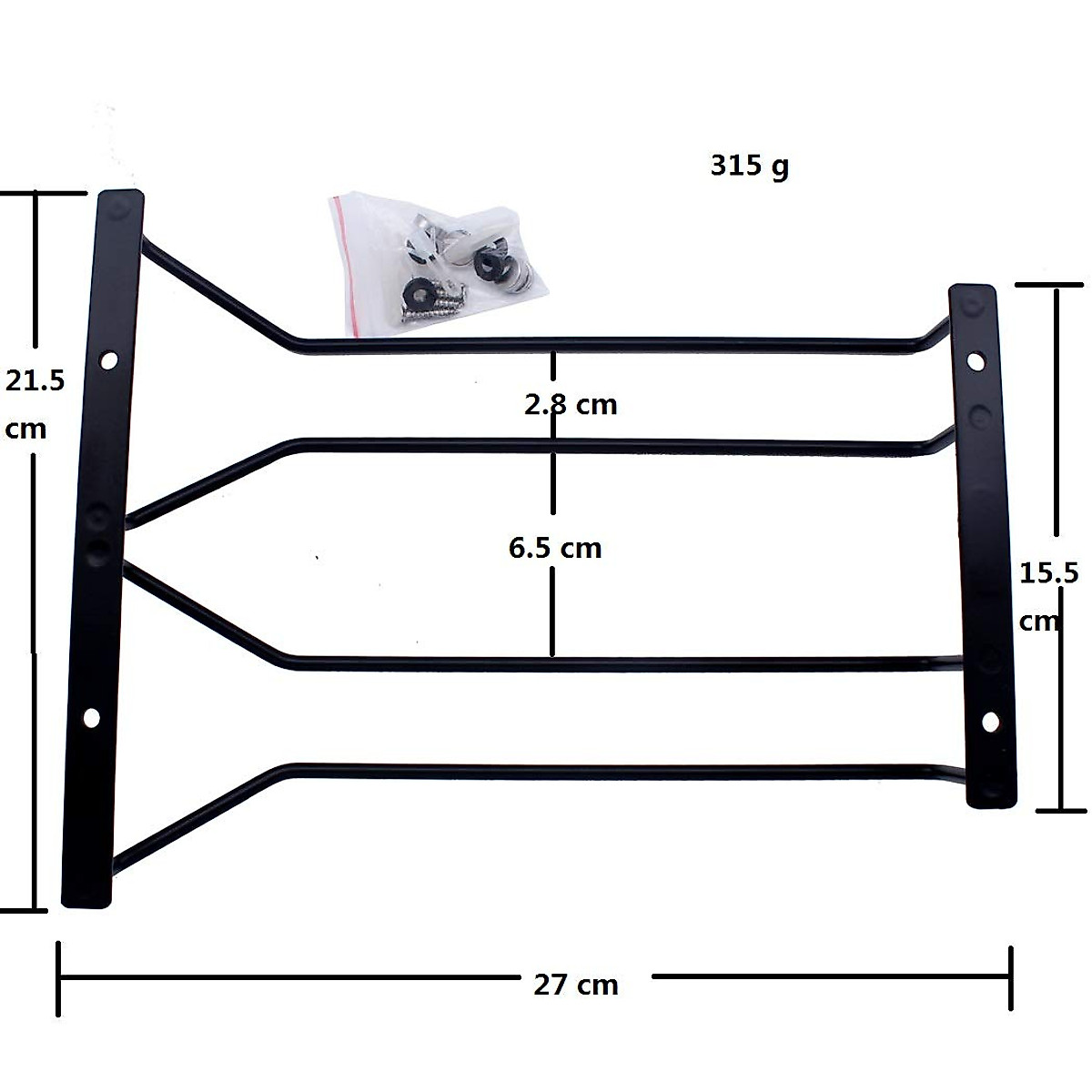 Abcsea 1 Piece Wine Glass Rack Under Cabinet, Stemware Rack Black, Wine Glass Holder, Goblet Wine Rack With Screws, 27cm 2 Rows