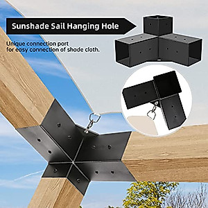 Grehitk Pergola Kit, Pergola Brackets 3-Way Right Angle Corner Bracket Woodworks DIY Post Base Kit, Wooden Beams for Gazebos, Patio Pergolas, Log Cabin Outdoor Pergola Hardware for 4x4 Lumber