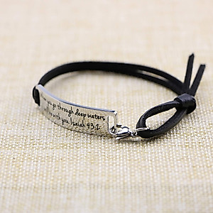 Yiyang When you go through deep waters I will be with you Bible Verse Faith Jewelry for Women Gift for Her Mother Sister Daughter Inspirational Leather Bracelet