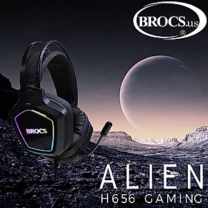 Brocs - Alien H656 Gaming, Headphone with Microphone, RGB - Gaming Headset, USB Headphone for Computer, PC, Laptop, Xbox, PS4 with RGB Lights