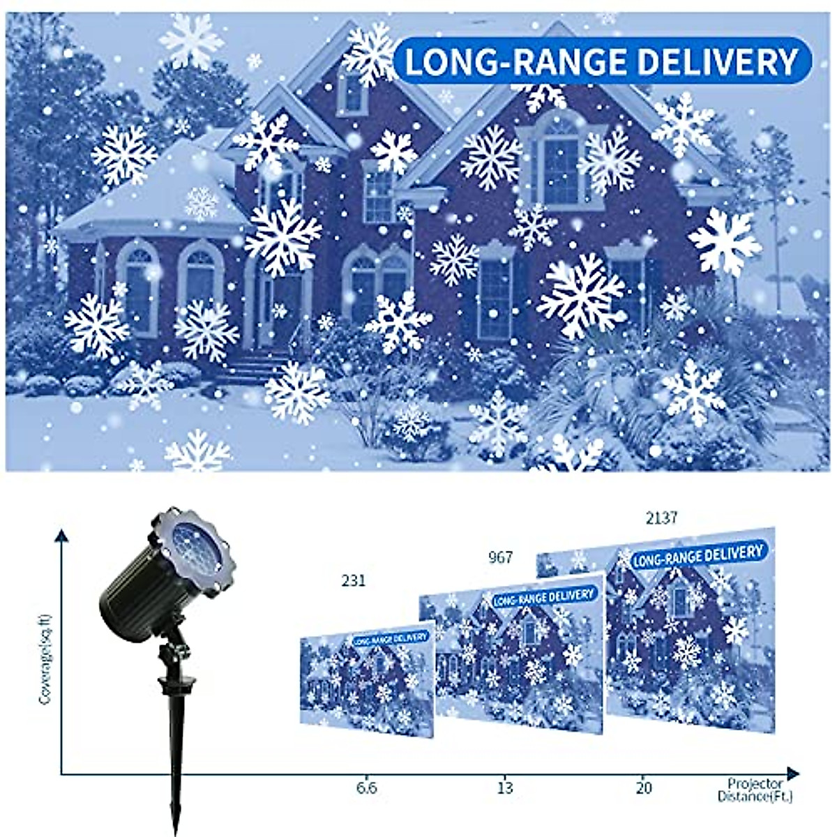 Snow Storm Projector Lights Outdoor Garden Stake Light LED Snowflake Lights Waterproof Landscape Remote Snowflakes for Indoor Gardens Homes Wedding Lawn Patio Holiday Party Decor