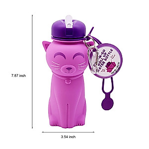Collapsible Cat Kids Water Bottle BPA Free Portable Leak Proof with Silicone for School Travel Outdoor