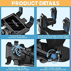 TEETSY Rearview Mirror Phone Holder for Car,Rotatable and Retractable Car Phone Holder Mount 2023 Upgraded Multifunctional 360° Rear View Mirror Phone Holder Pro Clip Car Mirror Phone Holder Mount