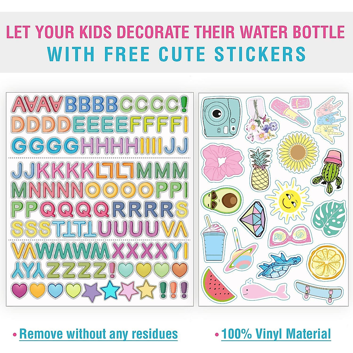 CHILLOUT LIFE 12 oz Kids Insulated Water Bottle for School with Straw Lid Leakproof and Cute Waterproof Stickers, Personalized Stainless Steel Thermos Flask Metal Water Bottle for Girls & Boys