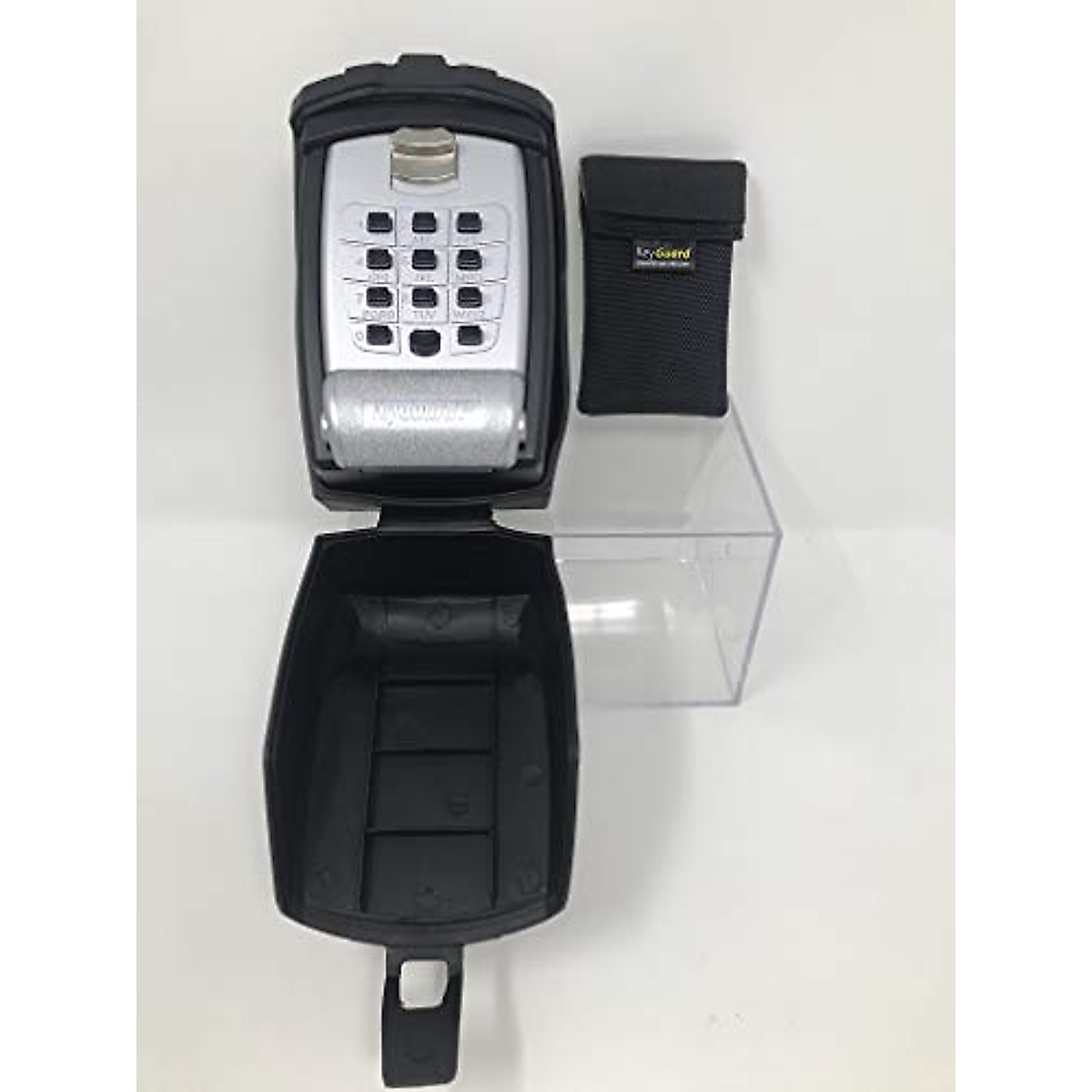 KeyGuard PRO Hanging Lock Box & Faraday Bag - Portable Punch Button Combination Lockbox to Hang on Car Windows and More - Portable Faraday Pouch for Key Fobs and Small Devices - SL-591-CVR