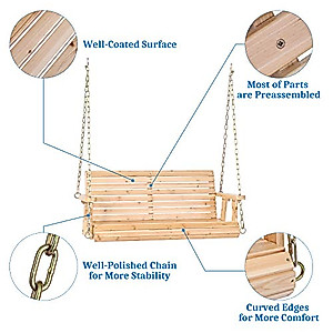 VINGLI Heavy Duty 880 LBS Patio Porch Swing Outdoor PU Painting, Hanging Chair with Adjustable Secure Chains, Finished Outdoor Bench Tree Swing for Yard | Garden | Lawn | Balcony (4 FT, Natural)