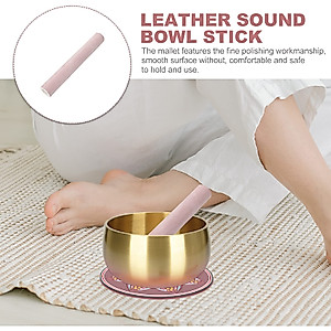 SUPVOX Striker Mallet Cowhide Covered Beech Wood Crystal Singing Bowl Suede Striker with Suede Texture Bundle Pocket - Pink
