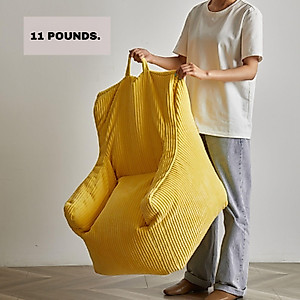 Wayshome Corduroy Bean Bag Chairs for Kids - Pink & Yellow Comfy Toddler Chair with Storage Pockets (Pink)