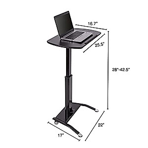 Stand Up Desk Store Pneumatic Adjustable Height Tilting Laptop Lectern Speakers Podium (Black, 25.5" Wide)