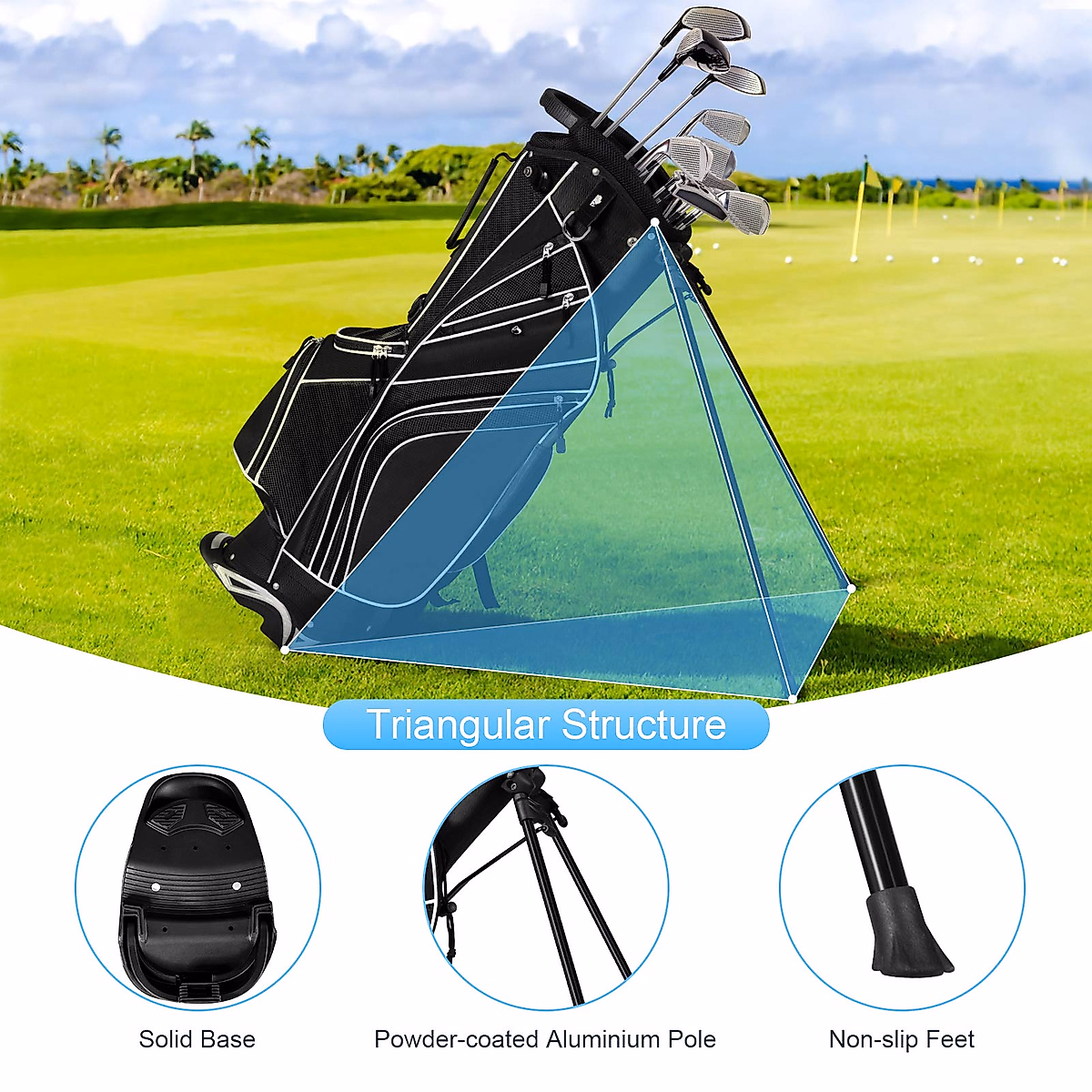 Tangkula Golf Stand Bag with 6 Way Top Dividers, Lightweight Golf Bag with Adjustable Dual Strap & 8 Pockets, Waterproof Rain Hood, Portable for Men Women