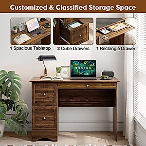 Tangkula Computer Desk with 3 Drawers, Wooden Home Office Desk PC Laptop Notebook Desk, Compact Study Desk Writing Desk, Computer Workstation Ideal for Home & Office