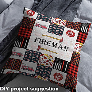 jejeloiu Firefighter Fabric by The Yard 1 Yard Firetruck Upholstery Fabric for Chairs Equipment Trucks Decorative Waterproof Outdoor Fabric Red Patchwork DIY Reupholstery Fabric for Sofa Couch