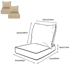 COZYVIDA Indoor/Outdoor Deep Seat Patio Cushions seat(24x24x5.1 inch),Back(25x22.5 inch) : Resilient Foam Filling, Weather Resistant Patio Cushions,2 Sets,Beige