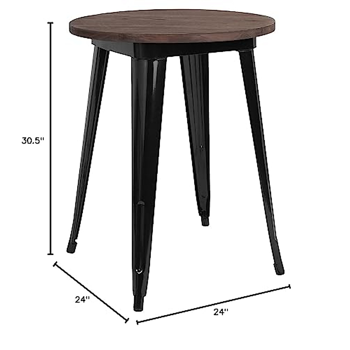 Flash Furniture Webb 24" Round Black Metal Indoor Table with Walnut Rustic Wood Top