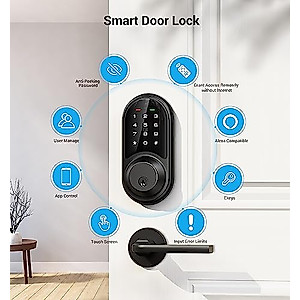 Veise Smart Lock, Keyless Entry Door Lock, Smart Locks for Front Door with App Control, Electronic Digital Lock with Touchscreen Keypad Set, Smart Deadbolt, Auto Lock, Easy Installation, Matte Black