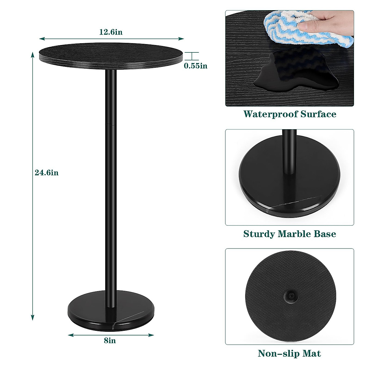 Round Side Table Small End Table Set of 2 Black Round Coffee Table Modern Nightstand Kids Bedside Table Outdoor Accent Table for Small Spaces Living Room Bedroom Patio