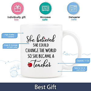 Cabtnca Teacher Appreciation Gifts for Women, She Believed She Could Change The World So She Became A Teacher Mug, Teacher Gifts for Women, Mothers Day Christmas Birthday Gifts for Teacher, 11Oz