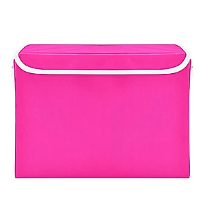 WELLDAY Plain Deep Pink Solid Color Storage Baskets Foldable Cube Storage Bin with Lids and Handle, 16.5x12.6x11.8 In Storage Boxes for Toys, Shelves, Closet, Bedroom, Nursery