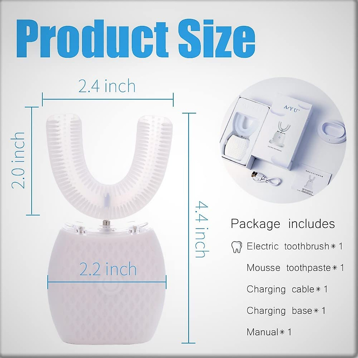 Ultrasonic Automatic Toothbrush u Shaped Toothbrush Whole Mouth Toothbrush Toothbrush for Adults 360°Electric Toothbrush 30'' Automatic Timer Washable Travel Home Dual-use (White)
