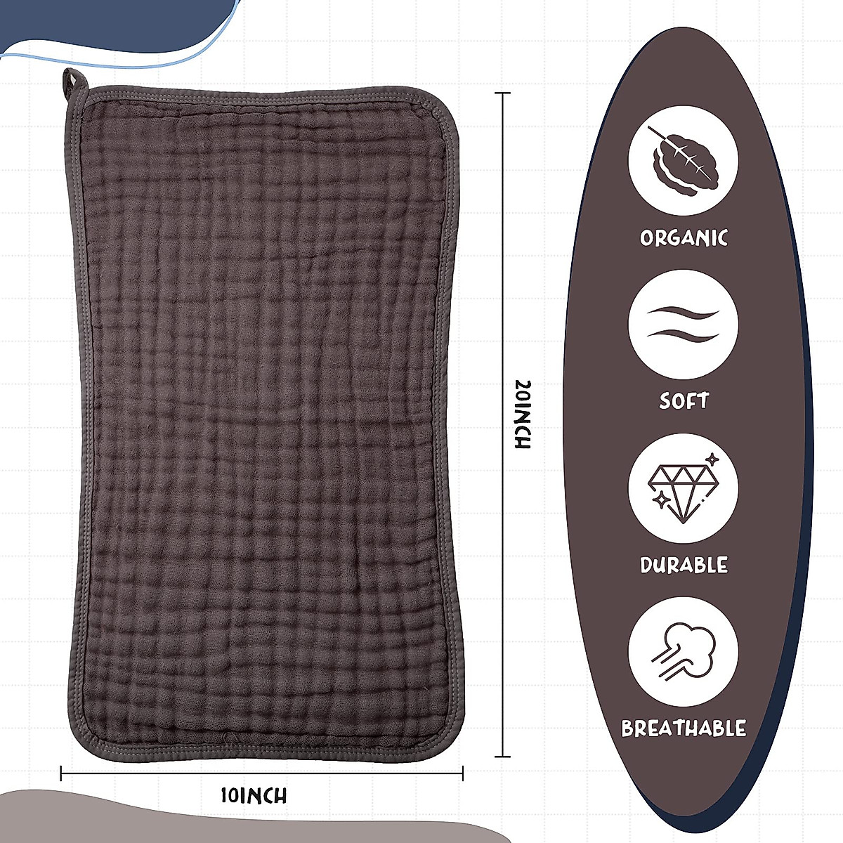 6 Pieces Large 20 x 10 Inch Muslin Multi-Colors Muslin Washcloths Burping Cloth Diapers 6 Absorbent Layers Face Towels for Baby (Simple Colors)