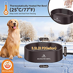 Heated Water Bowl for Dogs Cats Outdoor, 3.5L Heated Pet Bowl for Outside Dog Cat Duck Chickens Birds Waterer in Winter, Automatic Heated Dog Bowl Outdoor with Thermostatic Control and Anti Chew Cord