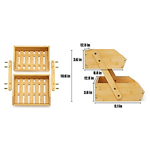 NUTUNI Fruit Basket for Kitchen, 2 Tier Fruit Basket, Bamboo Fruit Basket, Produce Storage, Fruit Holder, Fruit and Vegetable Storage for Potato, Onion, Bread and Snack - Natural (Self-assembly)