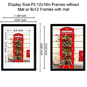 SESEAT 12x16 Picture Frame, Black Poster Frames Display 9x12 with Mat or 12x16 without Mat, 1 Pack