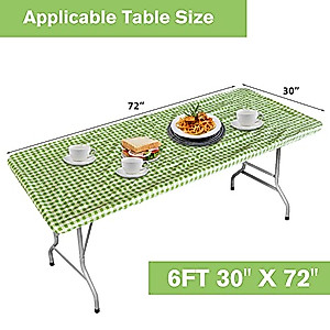 Byliable 6ft Fitted Tablecloth Rectangle Table Cover, Fitted Table Covers for 6 Foot Tables, Washable Picnic Table Cloth Indoor Outdoor Elastic Tablecloth, Green