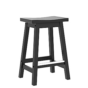 PayLessHere Bar Stools Set of 2 for Kitchen Counter Solid Wooden Saddle Stools 24-Inch/30-Inch Height (Black, 24 in)