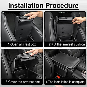 Amiss Auto Center Console Pad, Carbon Fiber PU Leather Armrest Storage Box Cover with Pockets Storage Bag, Car Interior Accessories, Universal Car Armrest Cushion for Most Vehicle, SUV, Truck (Black)