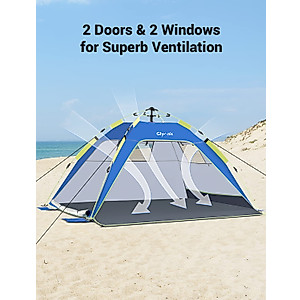 Glymnis Pop Up Beach Tent Sun Shade Shelter for 4 Person with UPF 50+ Easy Setup, 3 Ventilation Windows, Extended Floor Family Instant Beach Tent