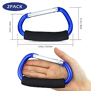 JIALEEY Grocery Bag Shopping Bag Holder Handle Carrier Tool Multi Purpose Snap Hook Stroller Hook Set Organizer Accessories with Soft Foam Grip for Hanging, Pack of 2, Blue