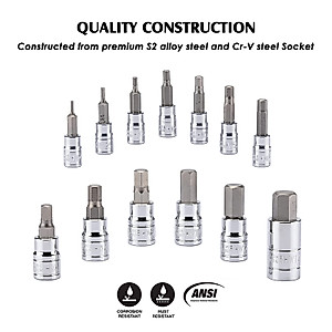 MIXPOWER 13 Piece Hex Bit Socket Set, S2 Steel Bit Socket Tool Kit, Metric, 2mm-14mm, Allen Bit Socket Kit