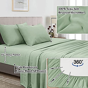 PHF 7 Pieces California King Comforter Set, Ultra Soft Bed in A Bag Comforter & Sheet Set- Botanical Bedding Set Include Comforter, Pillow Shams, Flat Sheet, Fitted Sheet and Pillowcases, Sage Green