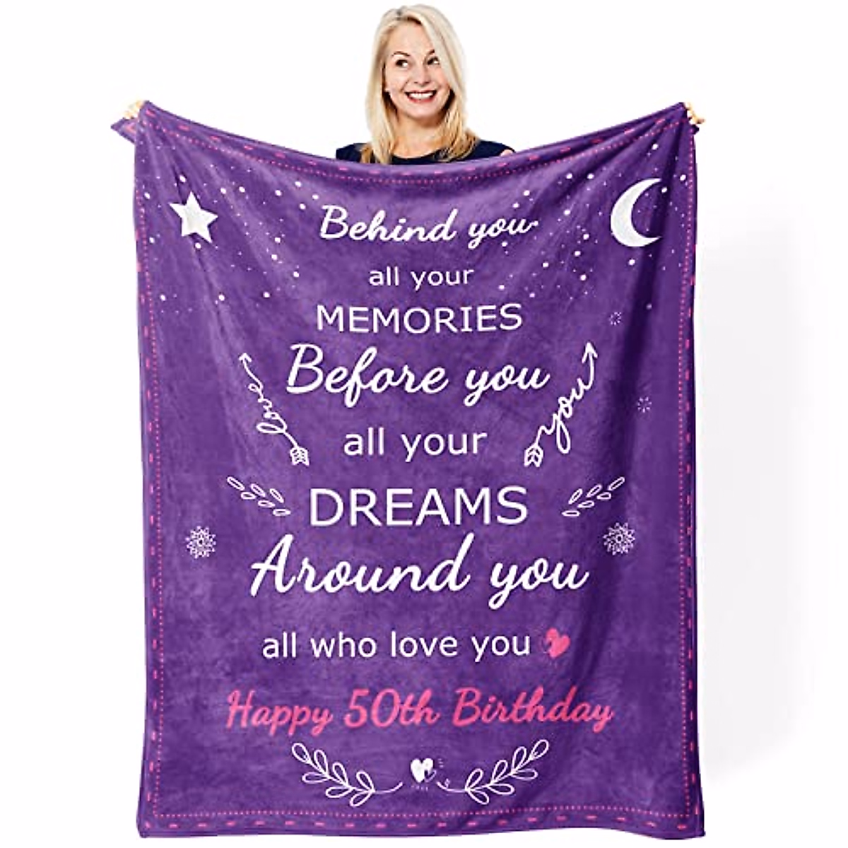 Ruifeihan 50th Birthday Gifts for Women 50"x60" Blanket, 50th Birthday Gift Ideas, 50 Birthday Gifts for Women, 50 Year Old Gifts for Women, 50th Birthday Decorations Women Throw Blankets