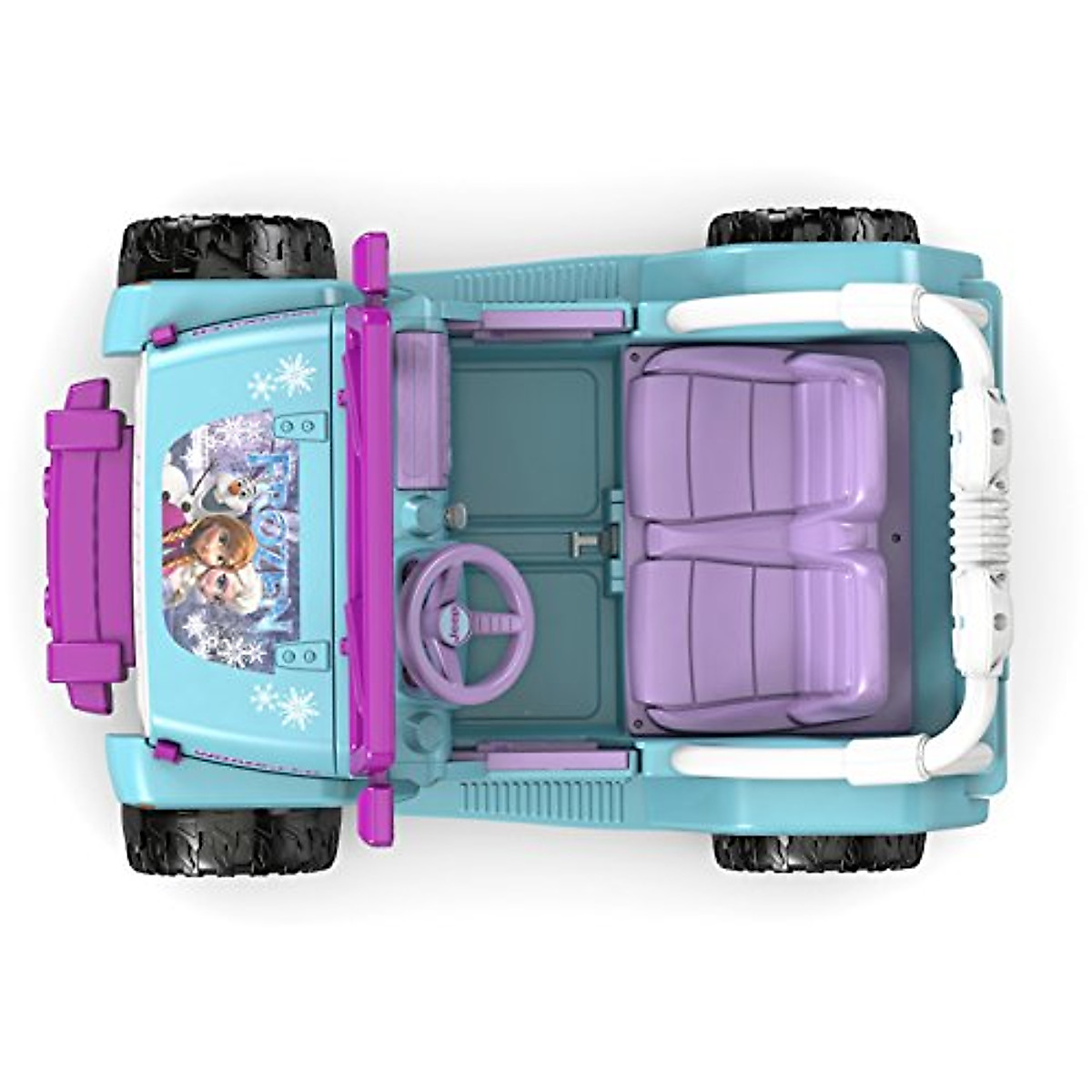 Power Wheels Disney Frozen Jeep Wrangler Ride-On Battery Powered Vehicle with Music Sounds & Storage, Preschool Kids Ages 3+ Years​, Baby Blue/Purple