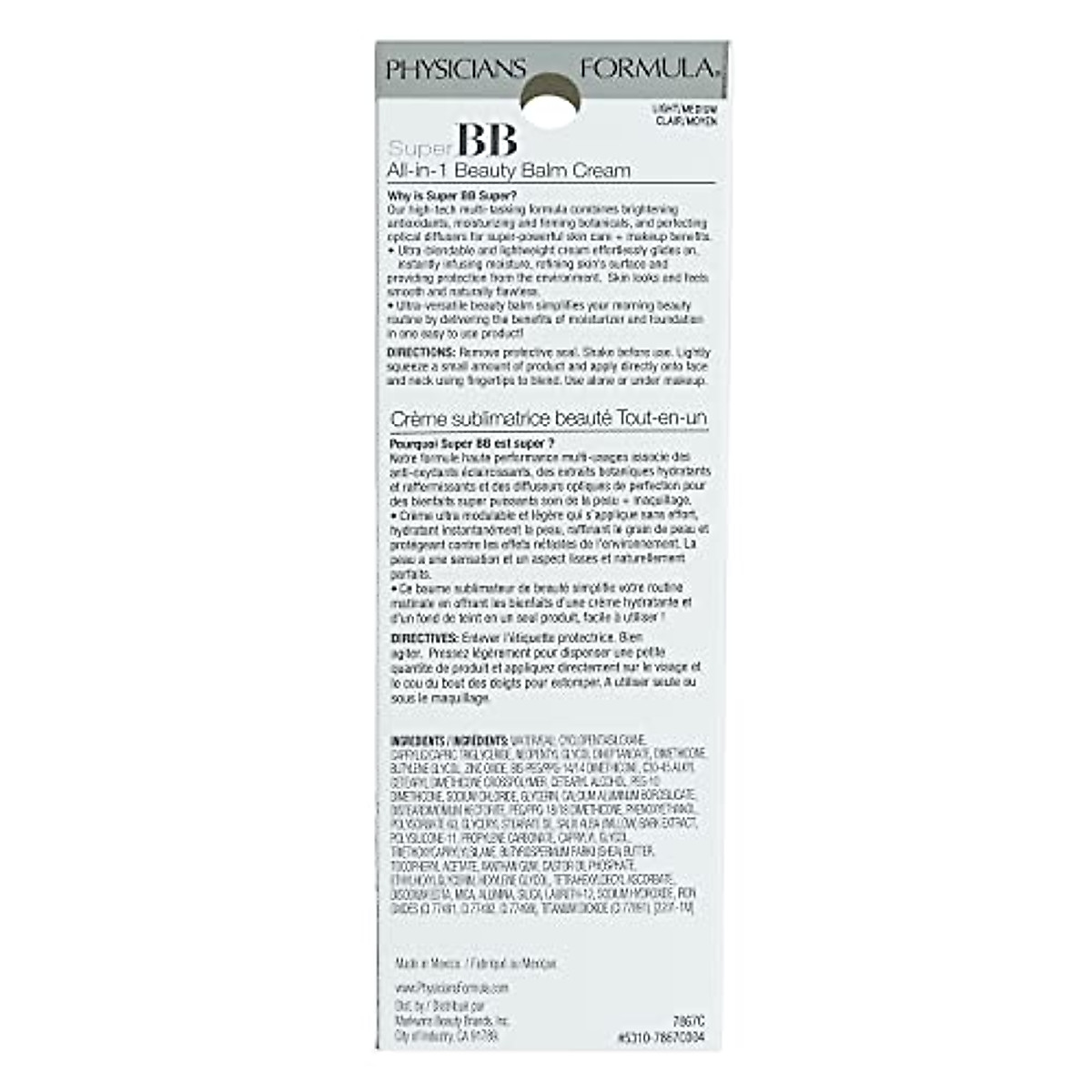 Physicians Formula Super BB All-in-1 Beauty Balm Cream Light/Medium | Dermatologist Tested, Clinicially Tested