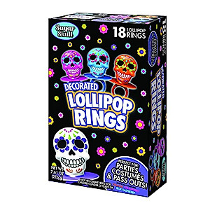 Halloween Day of the Dead Sugar Skull Lollipop Rings,7.61 ounce, Box of 18