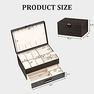 BareTulip Jewelry Organizer Mens Jewelry Box with 2 layers storage Watch Sunglass necklace Ring Bracelet Large Jewelry Box for Women Grey