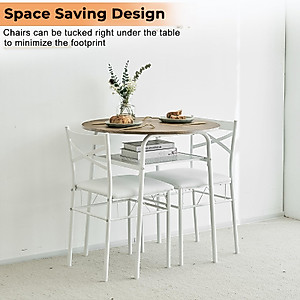 VINGLI 3 Piece Round Dining Set,29.5" Small Dining Table Set for 2,Round Kitchen Table with 2 Chairs Set for Small Space/Dining Room/Apartment,Upholstered Chairs,Metal Frame,Storage Shelf (White)