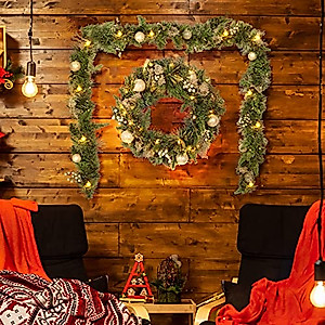 ASTEROUTDOOR Artificial 24in Christmas Wreath and 9ft Holiday Garland for Stairs, Indoor/Outdoor Wreath and Garland Combo, Decorated with Pine Cones Leaves Ball Ornaments