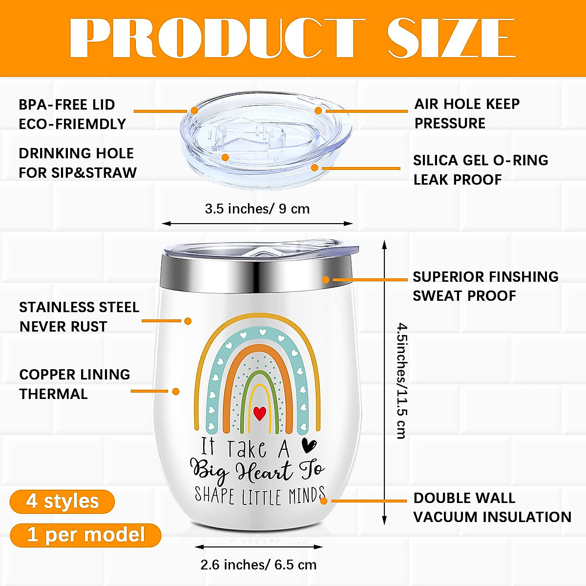 Roshtia 4 Set Teacher Appreciation Gift Best Teacher Gifts for Women Back to School Gifts Thank You Retirement Baskets Gifts for Teachers 12oz Wine Tumbler Bookmarks Pen Holder Pouch Bag with Zipper