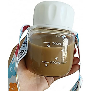 yaocoral Reusable Cute Mini Glass Coffee Tea Juice Milk Bottle with Measurement Microwave Safe,Portable Small Travel Clear Glass Water Bottle Cup for Adults Girls(white), 8.45 ounce
