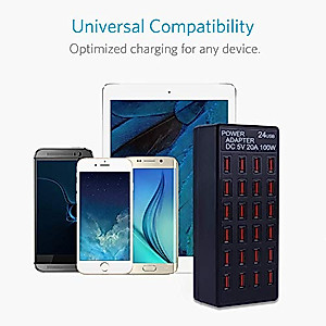 24-Port 100 watt (20 A) USB Charging Station, Home Desktop USB Fast Charger, Multiple USB Desktop Chargers, Suitable for Hotels, Shops, Schools, Shopping malls and Travel