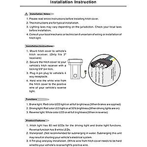 Roane Designs Universal 3" LED Tow Hitch Cover Light - fits 2" inch Receiver Hitch, Driving, Brake, Reverse Trailer Hitch Light